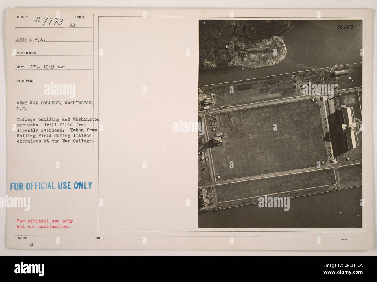 Overhead view of the Army War College building and the drill field at ...