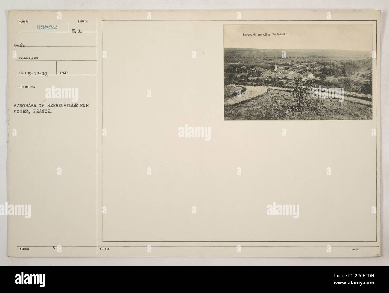 Panorama of Herbeuville-sur-Cotes, France taken during World War One ...