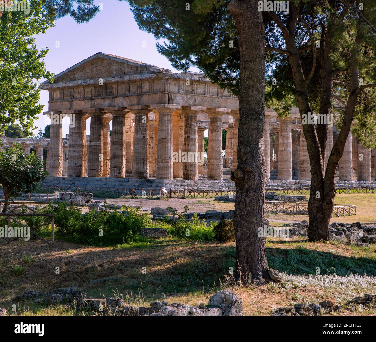 The Temple of Hera II (also known as the Temple of Neptune) in Paestum ...