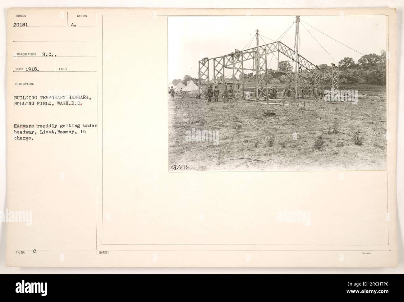 Lieutenant Ramsey in charge of the construction of hangars at Bolling ...