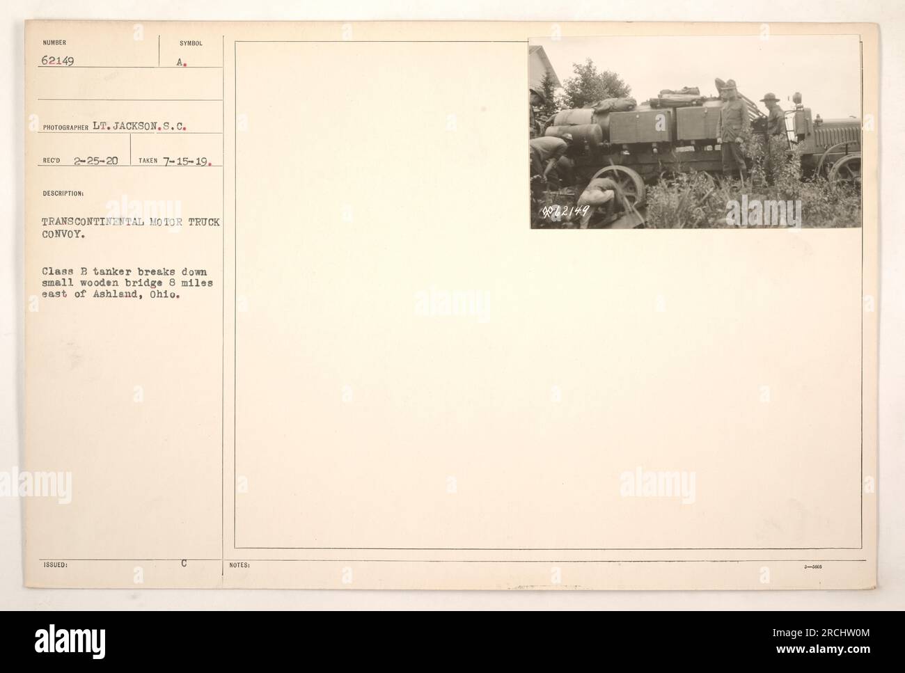 Transcontinental motor truck convoy. A Class B tanker breaks down a ...