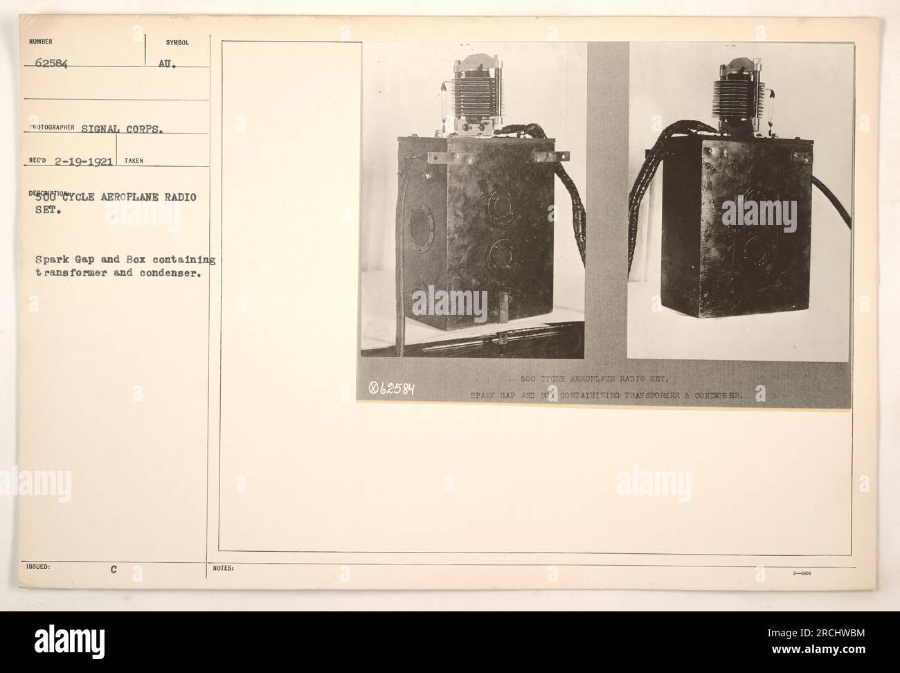 An image showing a 500 cycle aeroplane radio set from World War I. The ...