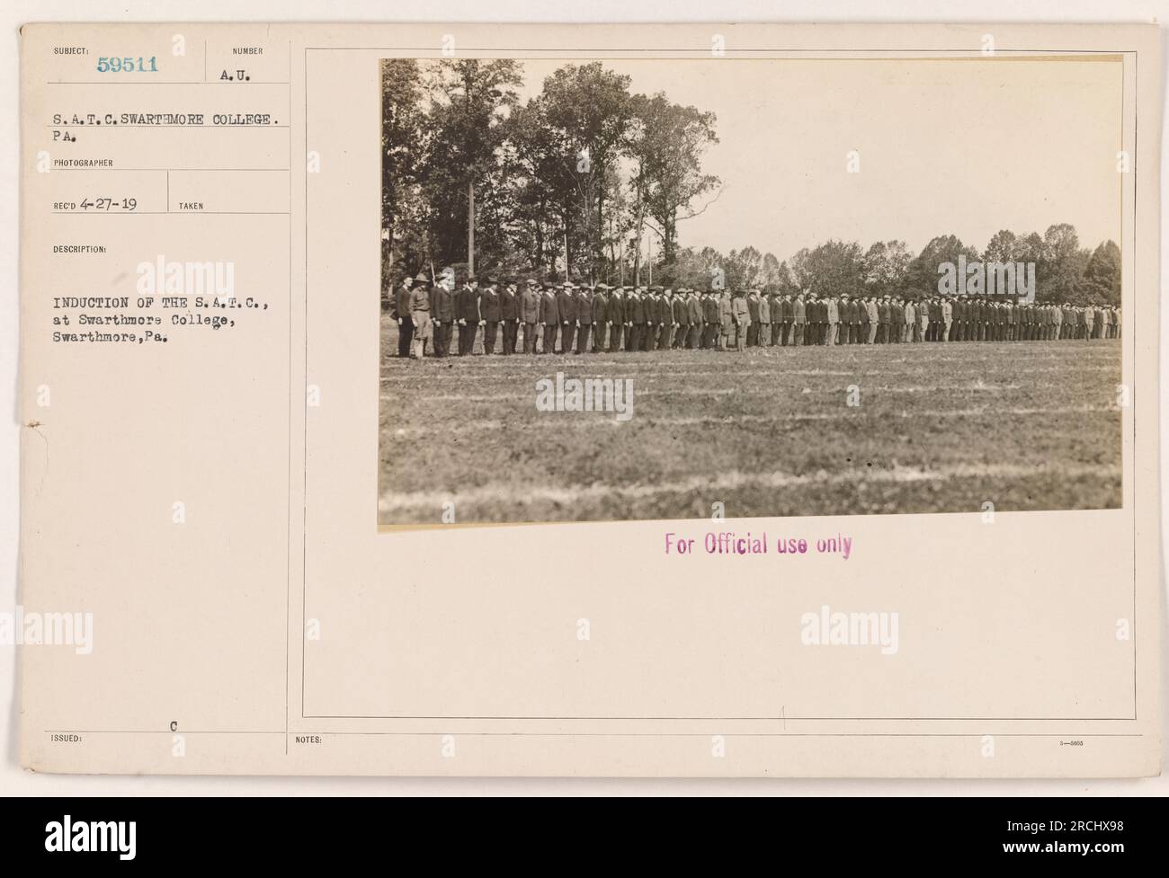 Induction ceremony of the S.A.T.C. (Student Army Training Corps) at ...