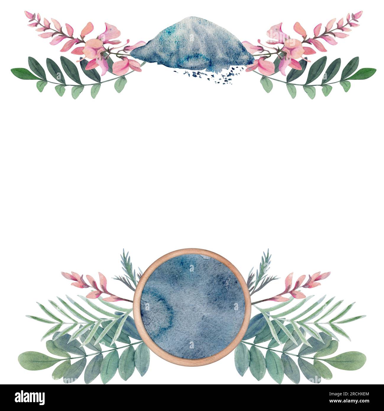 Hand drawn watercolor indigo coloring natural plant dye and materials ...