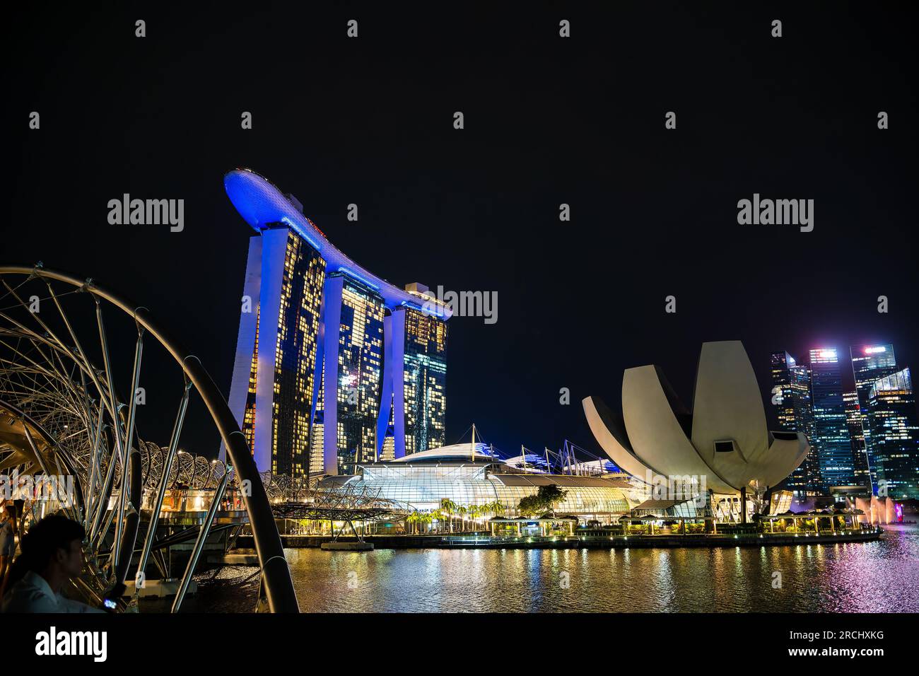 Singapore Landmarks by Night Stock Photo - Alamy