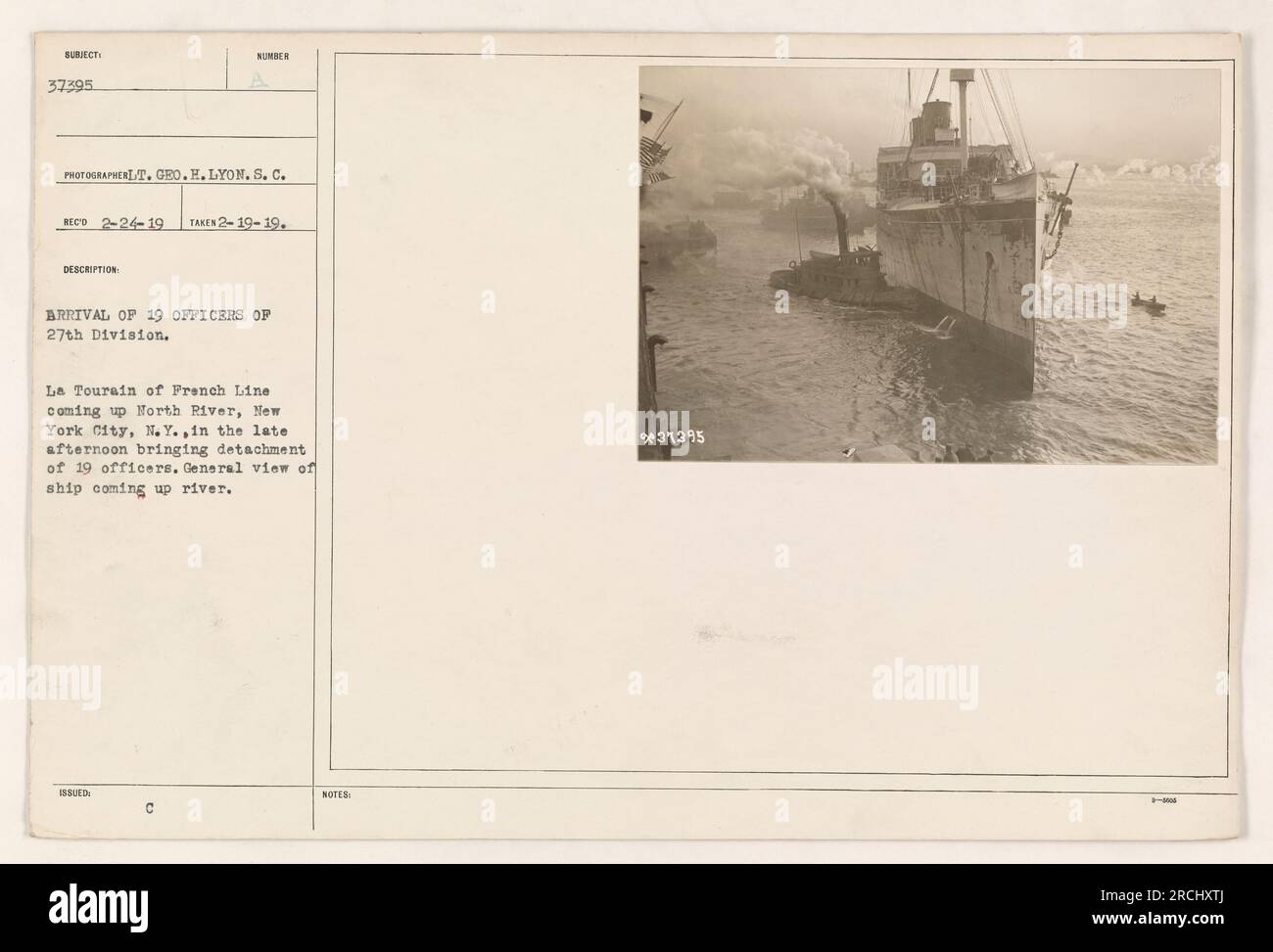 The image shows the arrival of 19 officers of the 27th Division at the ...