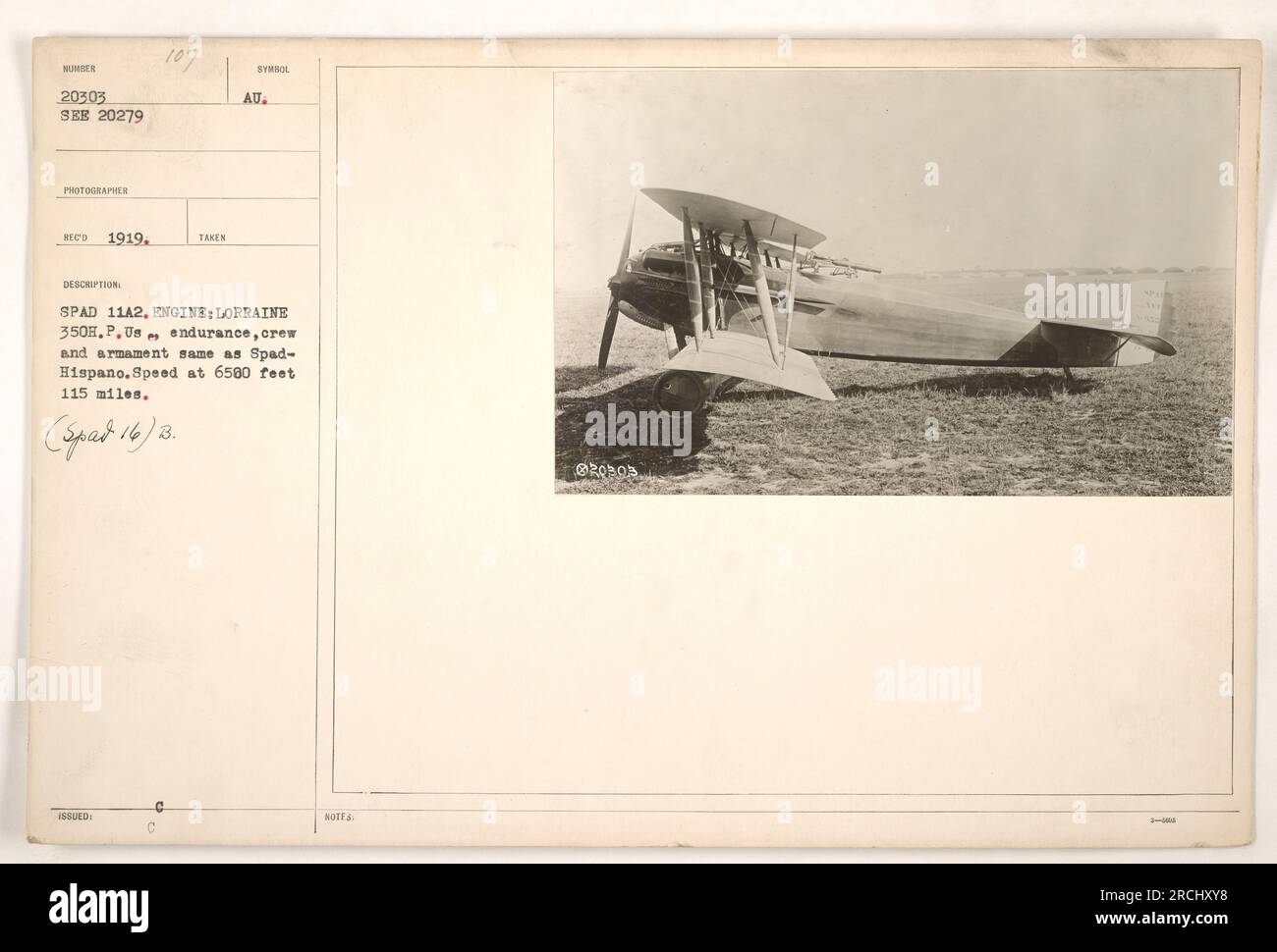 Photograph of the Spad 11A2 during World War One. The image showcases ...