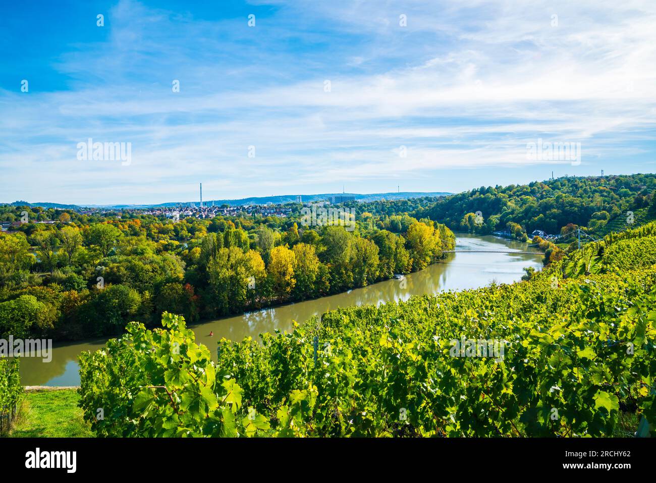 Germany, Stuttgart aerial panorama view, max eyth see, lake water ...
