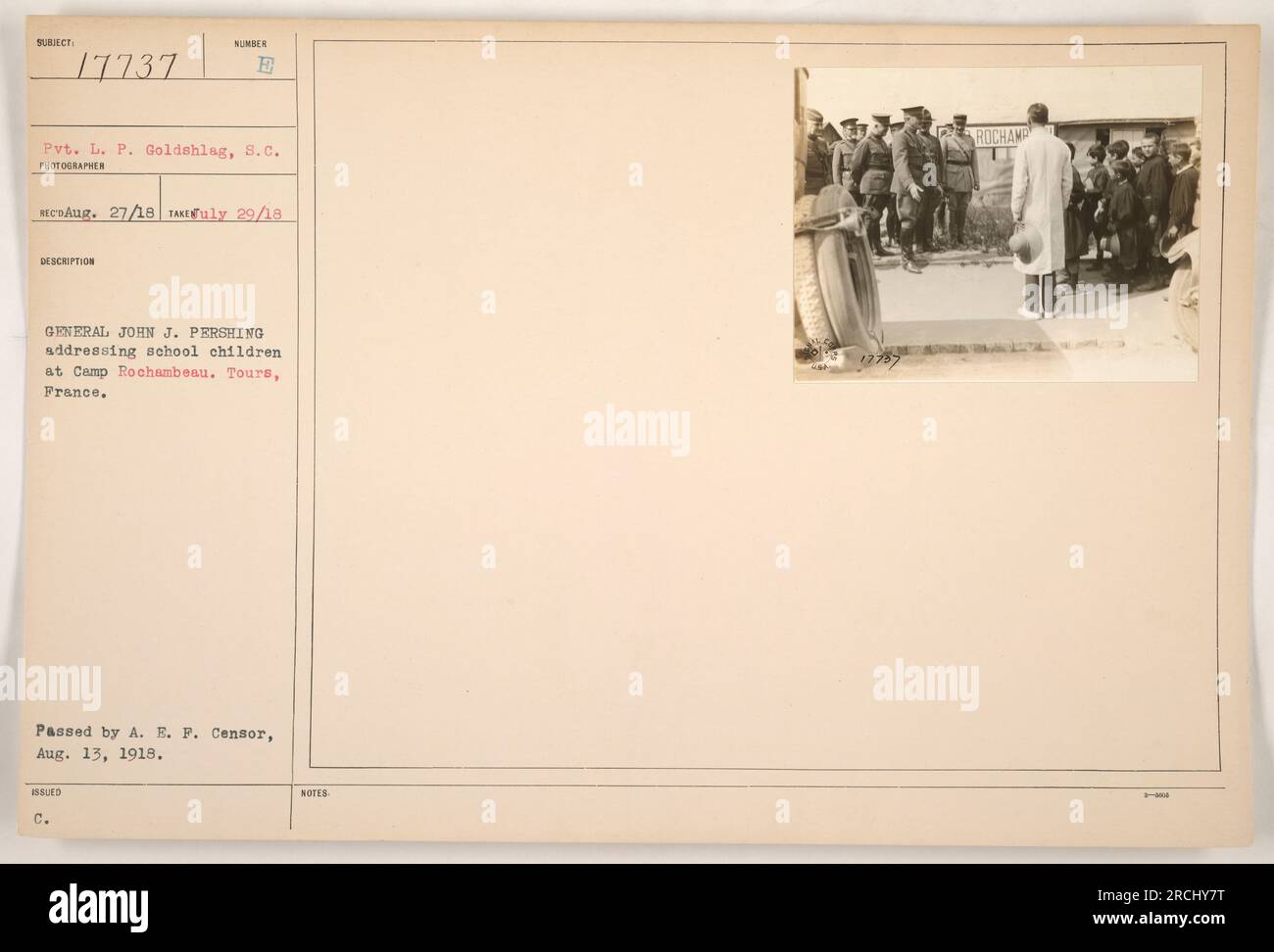 General John J. Pershing addresses school children at Camp Rochambeau ...