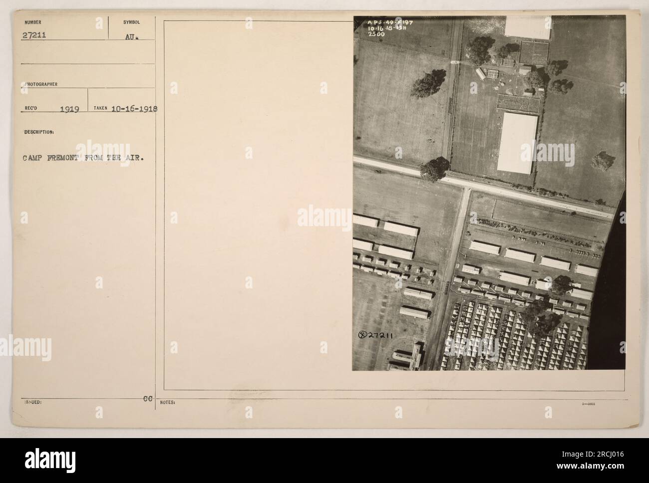 This image shows an aerial view of Camp Fremont, taken on October 16 ...