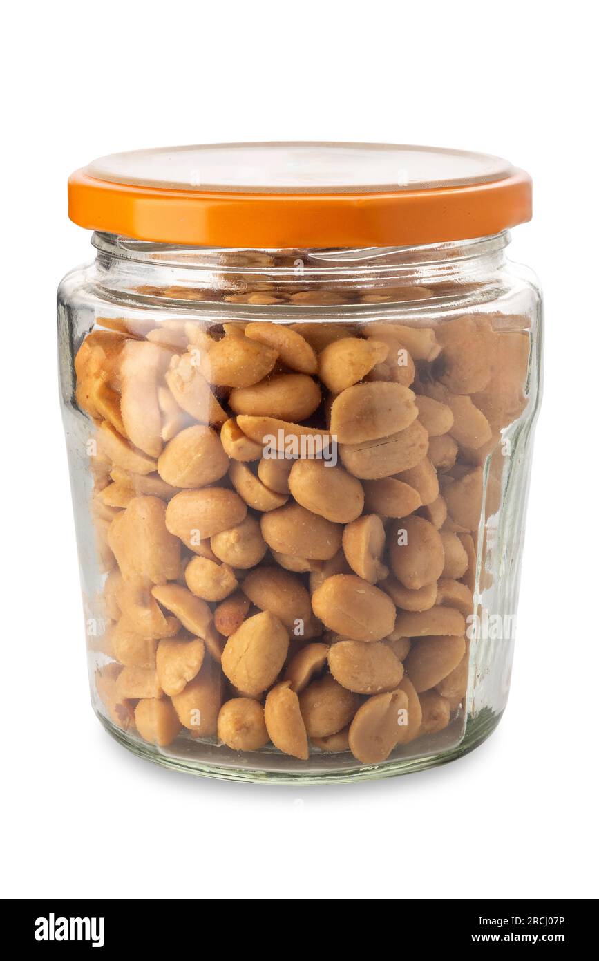 Peanuts in glass jar isolated on white with clipping path included ...