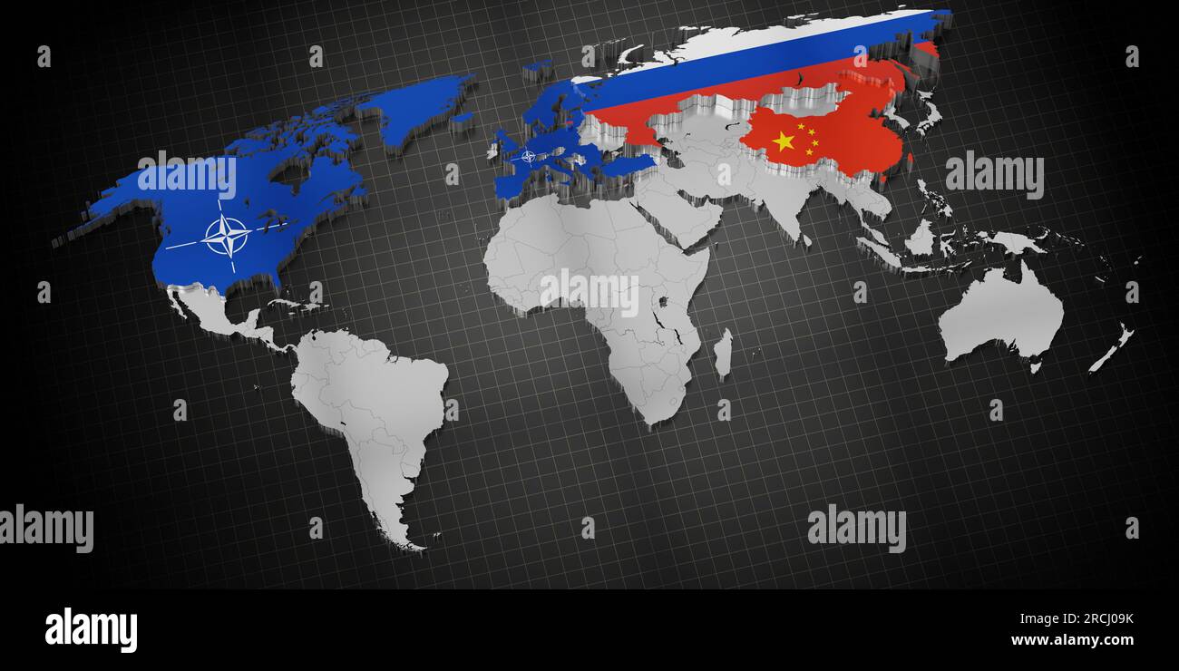 NATO member countries, Russia and China on world map - 3D illustration Stock Photo - Alamy