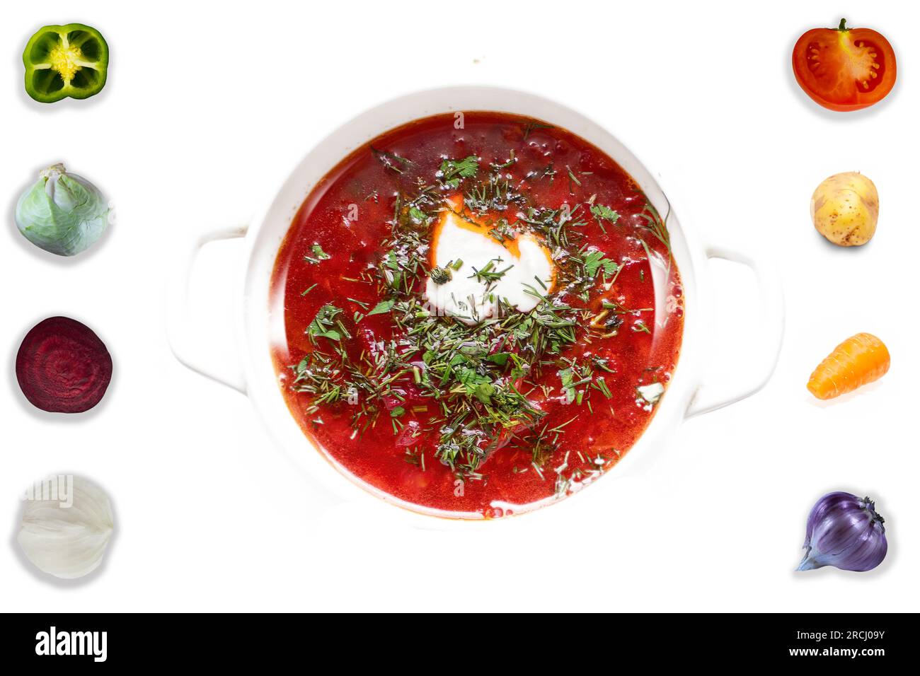 Beetroot Soup, Borscht. Bowl of Tasty Borscht and Ingredients on Light ...