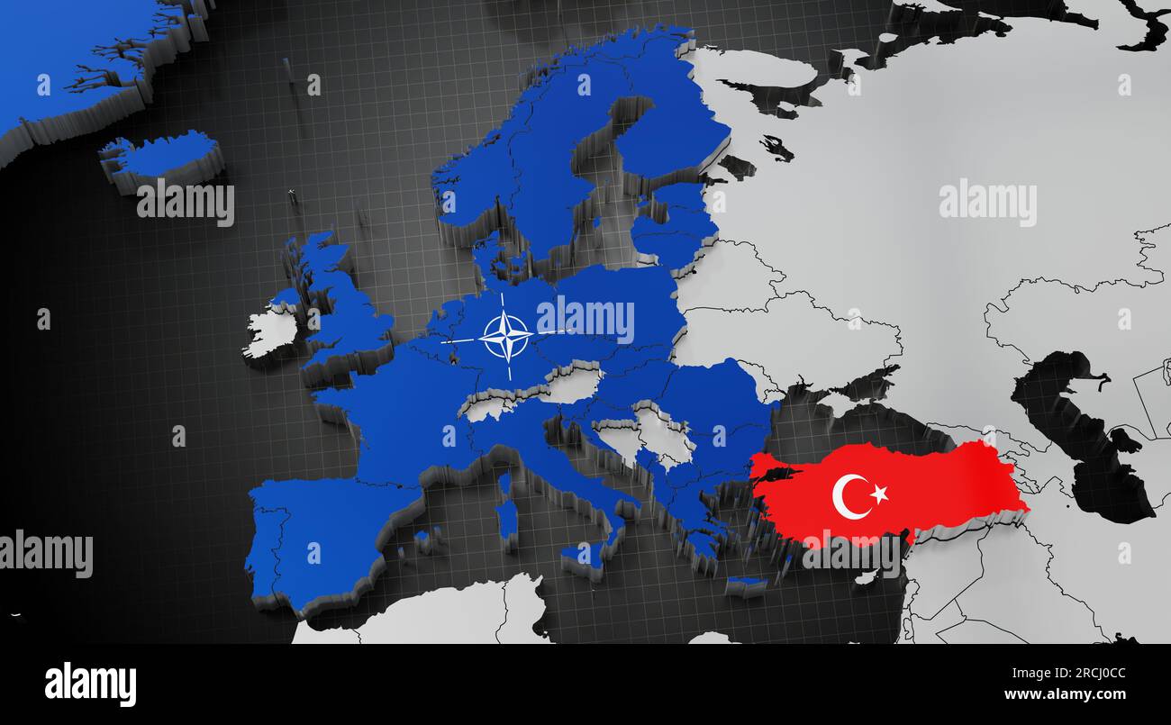 Turkiye in NATO - map and flags - 3D illustration Stock Photo - Alamy