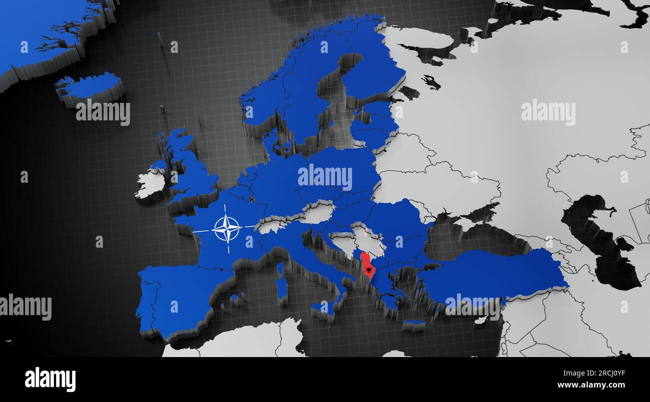 Albania in NATO - map and flags - 3D illustration Stock Photo - Alamy