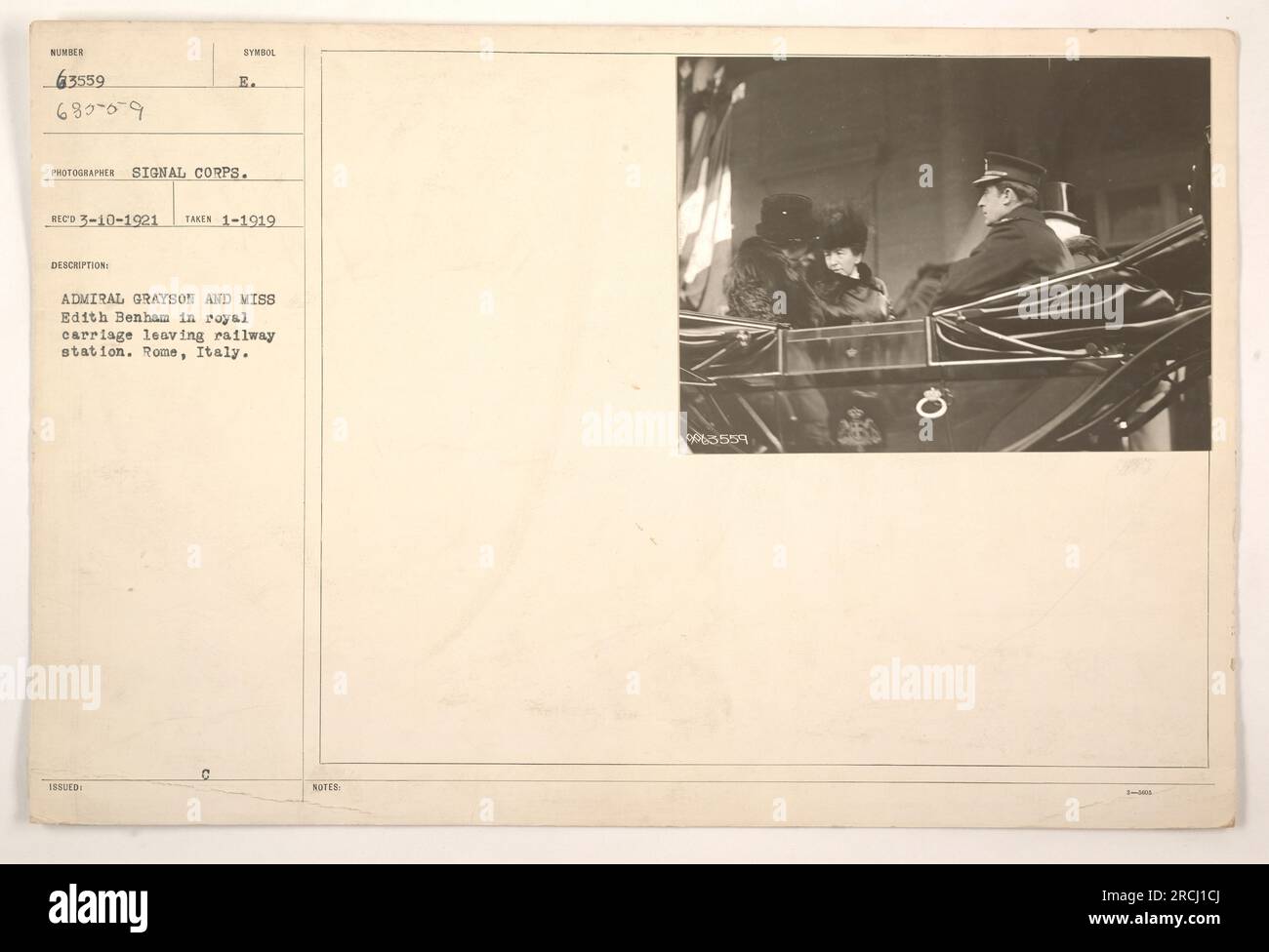 Admiral Grayson and Miss Edith Benham departing from a railway station ...