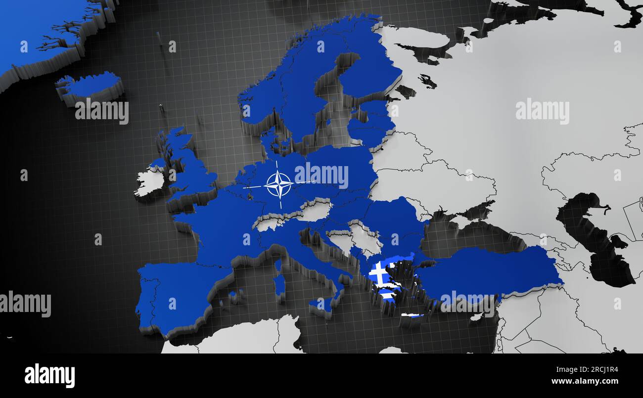 Greece in NATO - map and flags - 3D illustration Stock Photo - Alamy