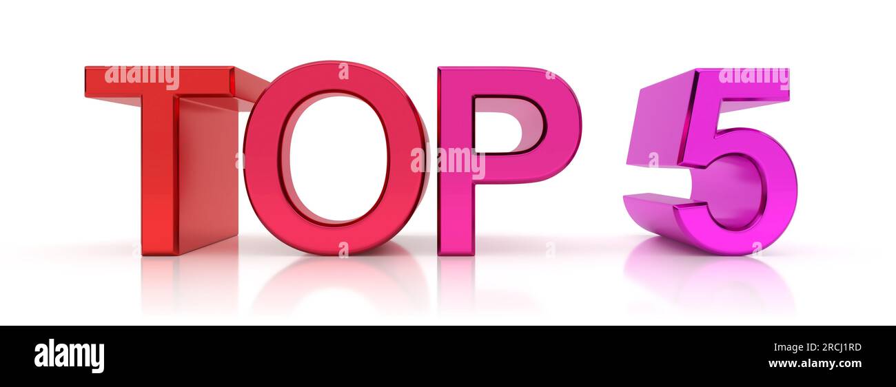 Top 5 word in red and pink on white background, 3D rendering Stock ...