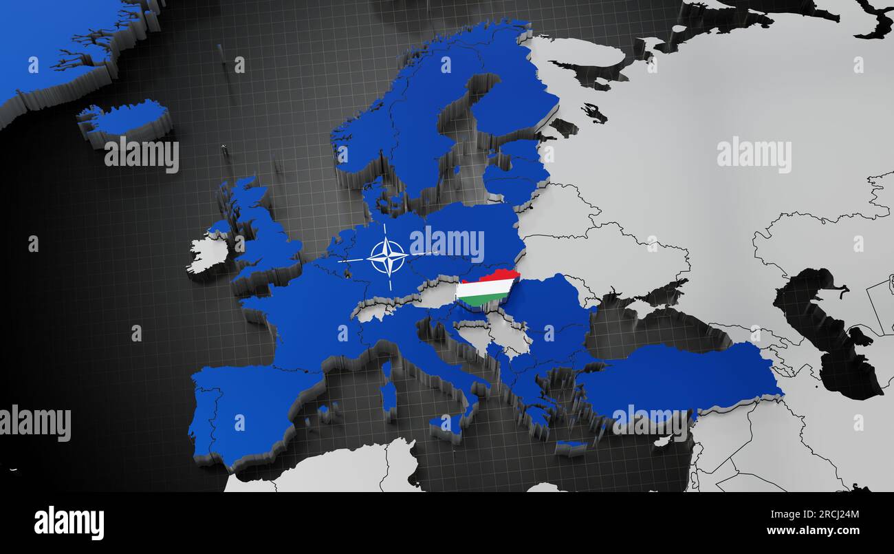 Hungary in NATO - map and flags - 3D illustration Stock Photo - Alamy