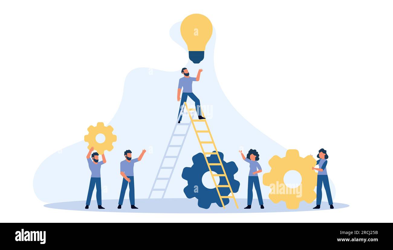 Future ahead with man, woman and light bulb vector concept illustration ...