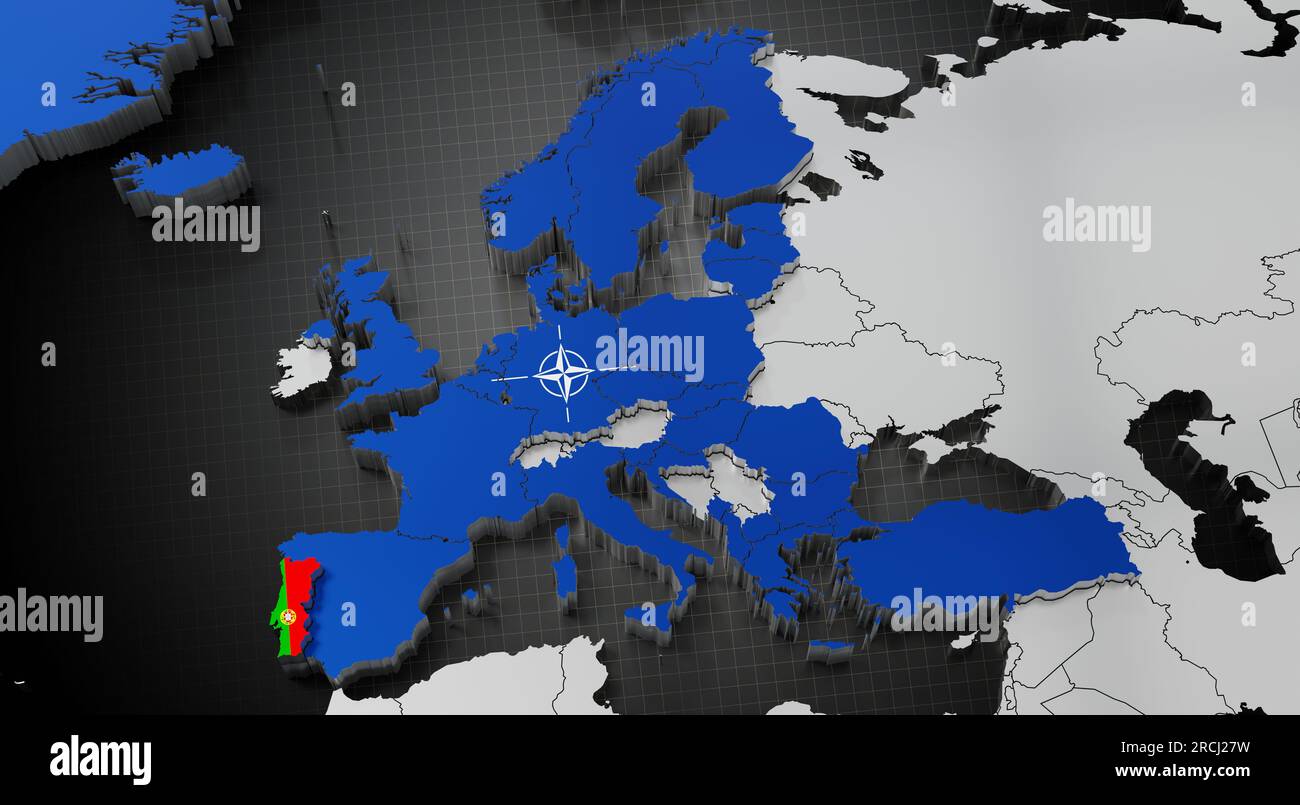 Portugal in NATO - map and flags - 3D illustration Stock Photo - Alamy