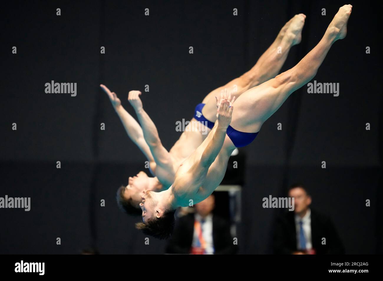 Britain's Anthony Harding and Jack Laugher competes in the 3m ...