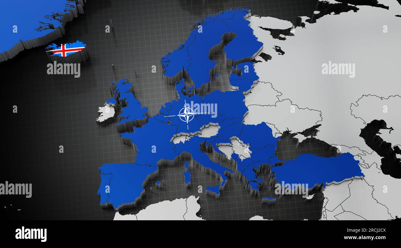 Iceland in NATO - map and flags - 3D illustration Stock Photo - Alamy