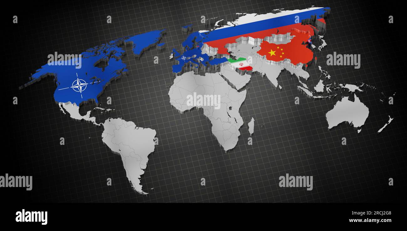 NATO member countries, Russia, China, Iran and North Korea - map and ...