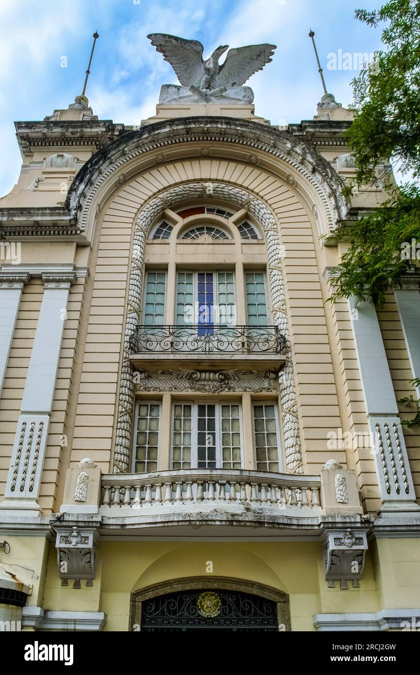 Rio de Janeiro, Brazil - June 15, 2023: Facade of an old building with ...
