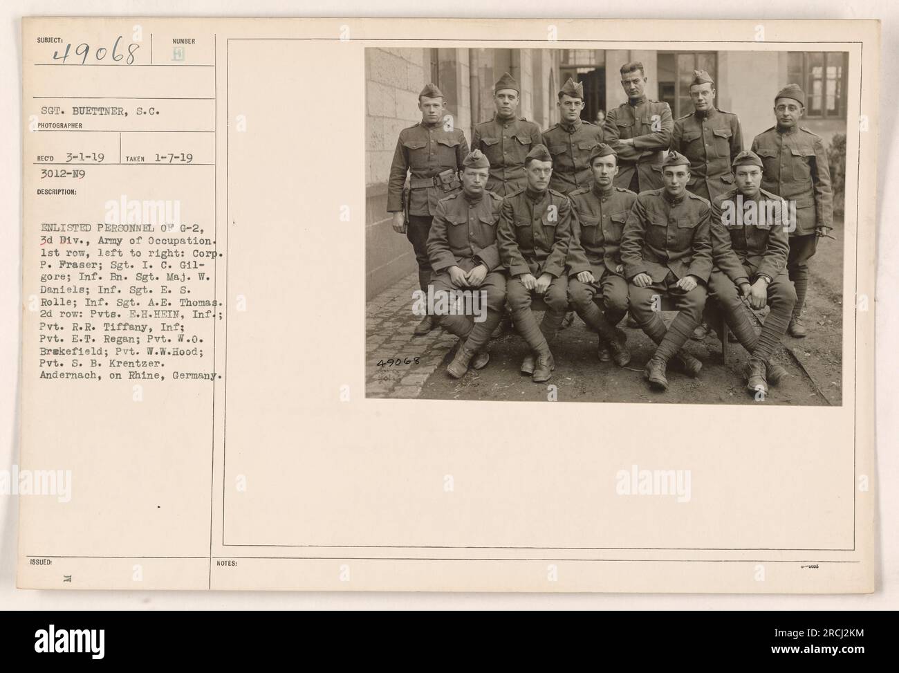 Enlisted personnel of G-2, 3rd Division, Army of Occupation, pictured ...