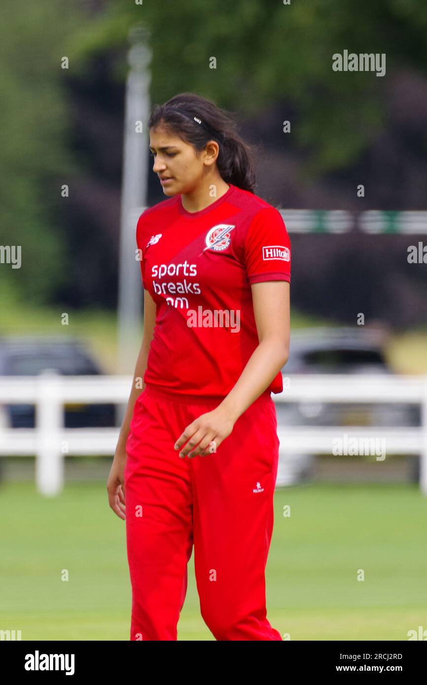 York, 11 July 2023. Mahika Gaur playing for Thunder against Northern Diamonds in a Rachael ...