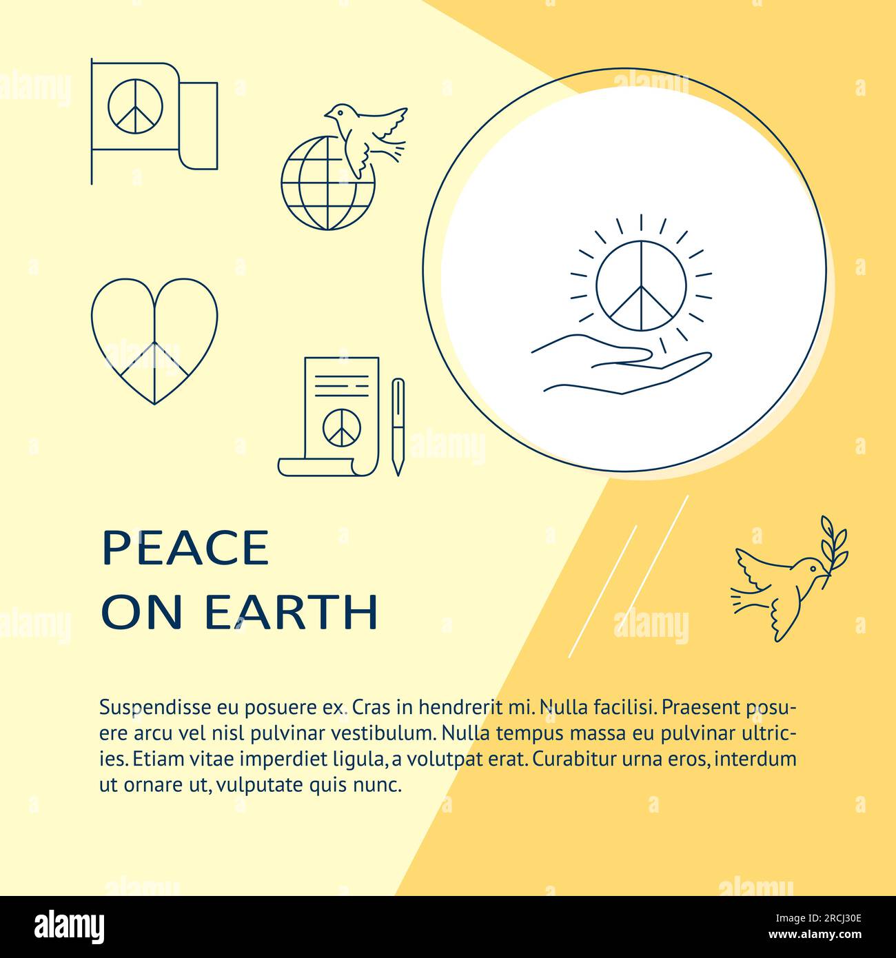 Peace banner in line style with place for text. Pacifism symbols ...