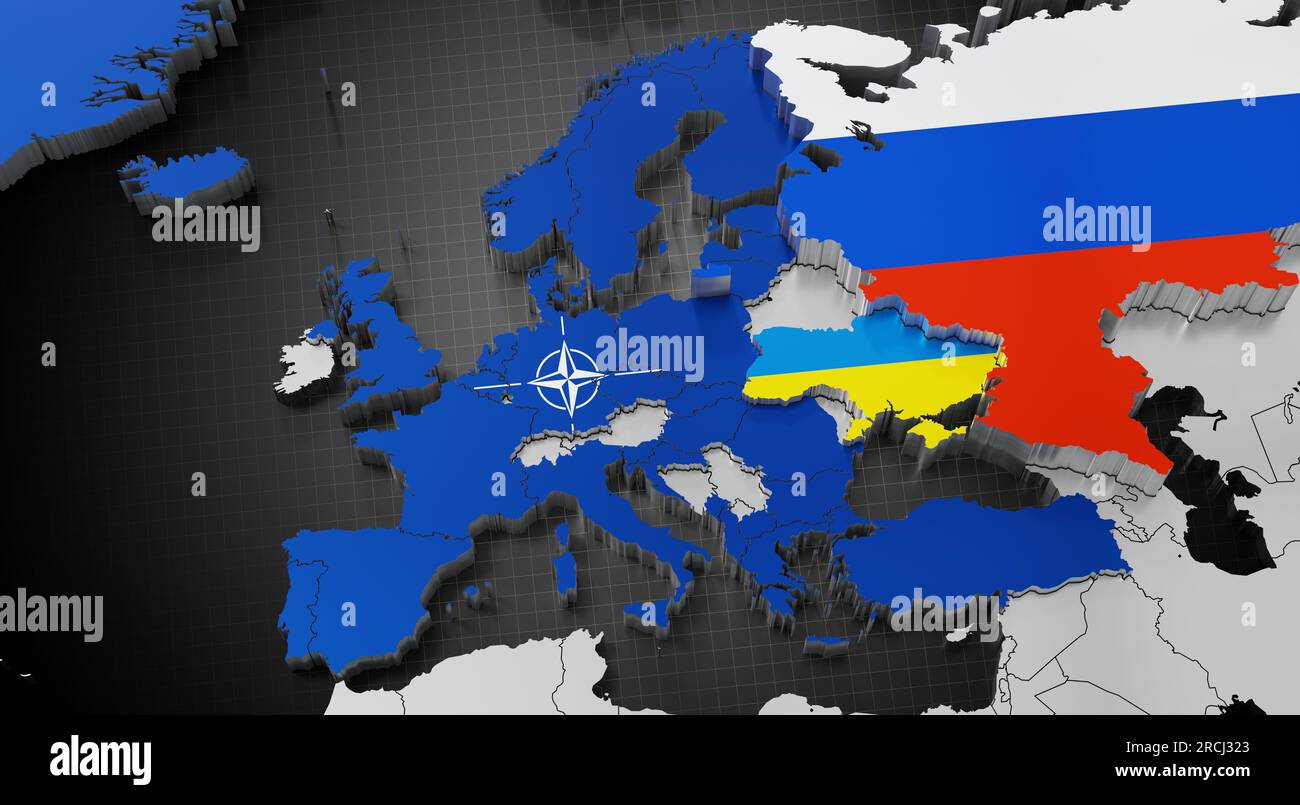 NATO member countries in Europe, Ukraine and Russia - map and flags ...