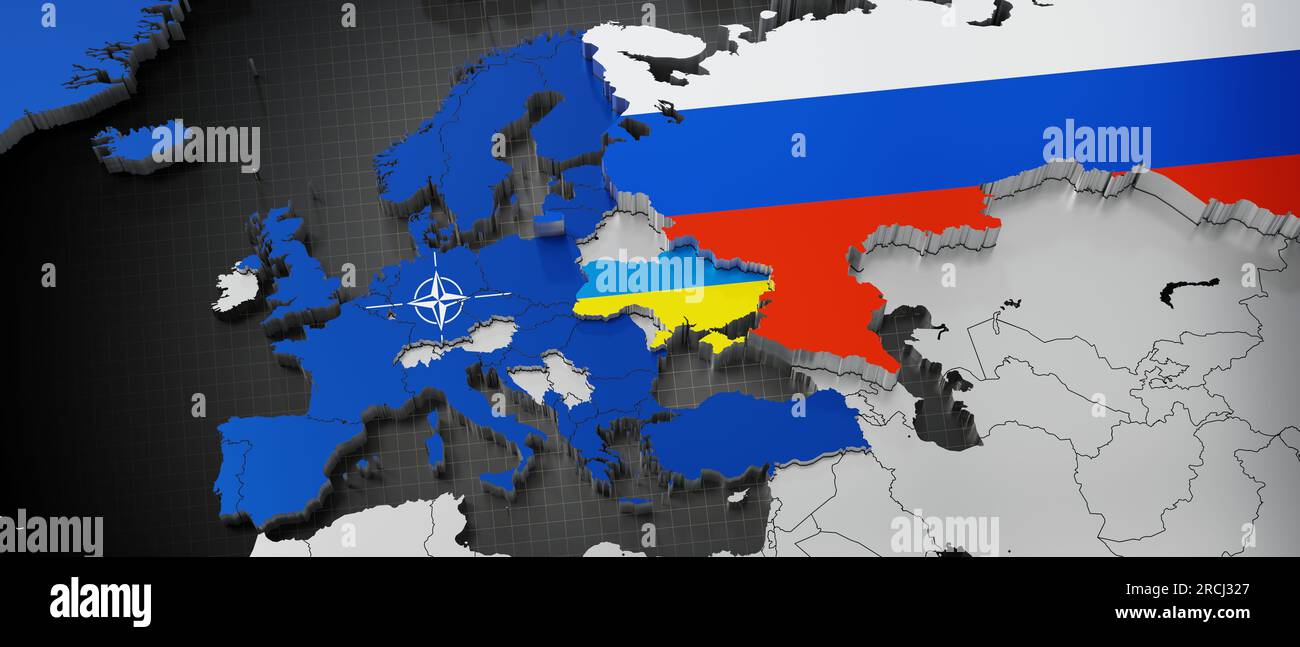 NATO member countries in Europe, Ukraine and Russia - map and flags ...