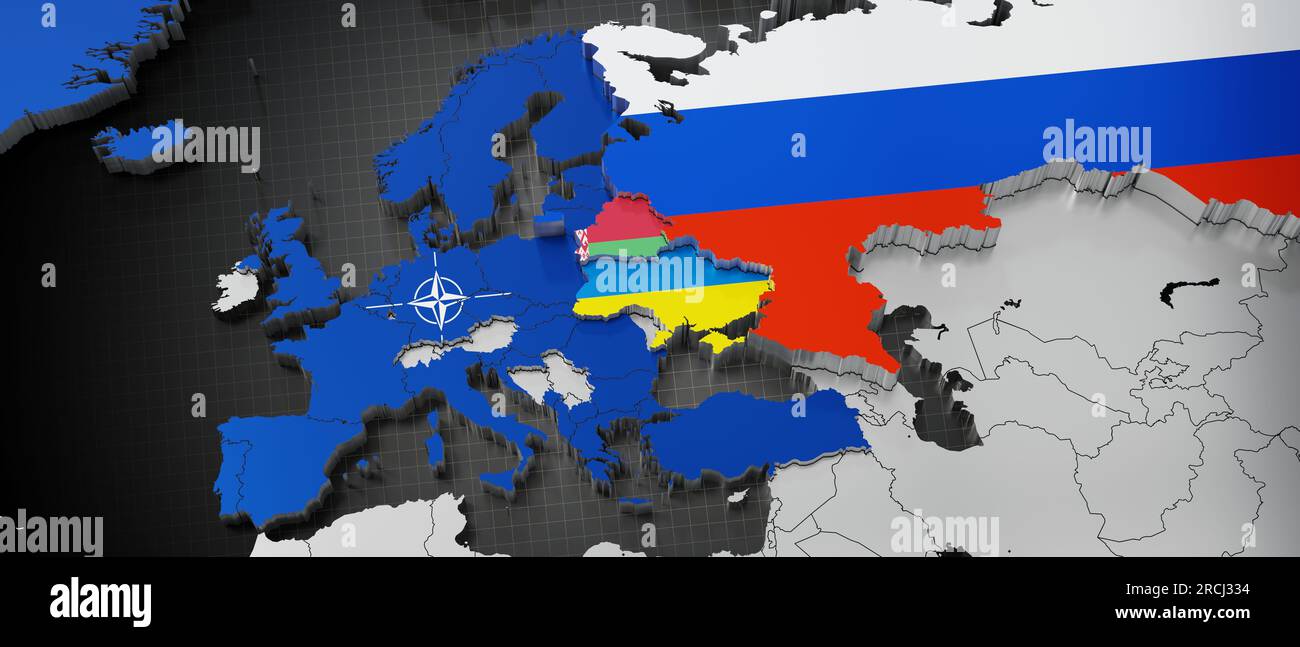 NATO member countries in Europe, Ukraine, Russia and Belarus - 3D ...