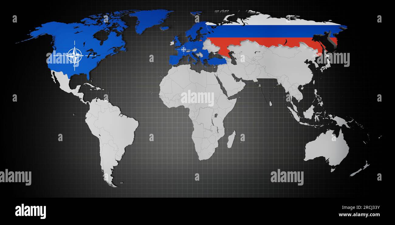 All NATO member countries and Russia on world map - 3D illustration ...