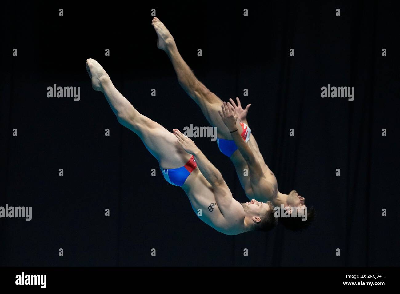 Jules Bouyer and Alexis Jandard of France compete in the 3m springboard ...