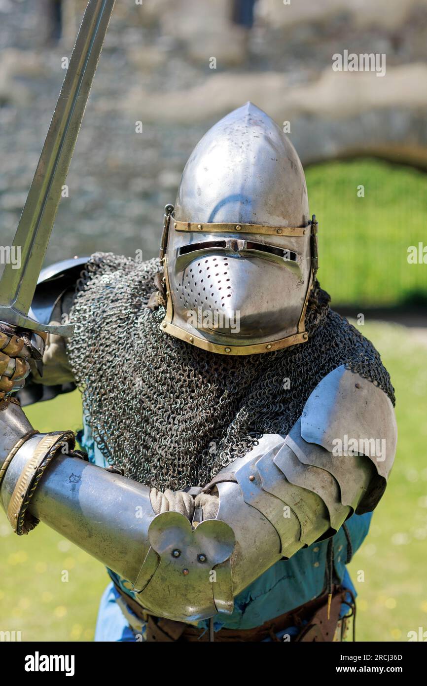A Knight in armour, Freeman of Gwent Re-enactment group at St Davids ...