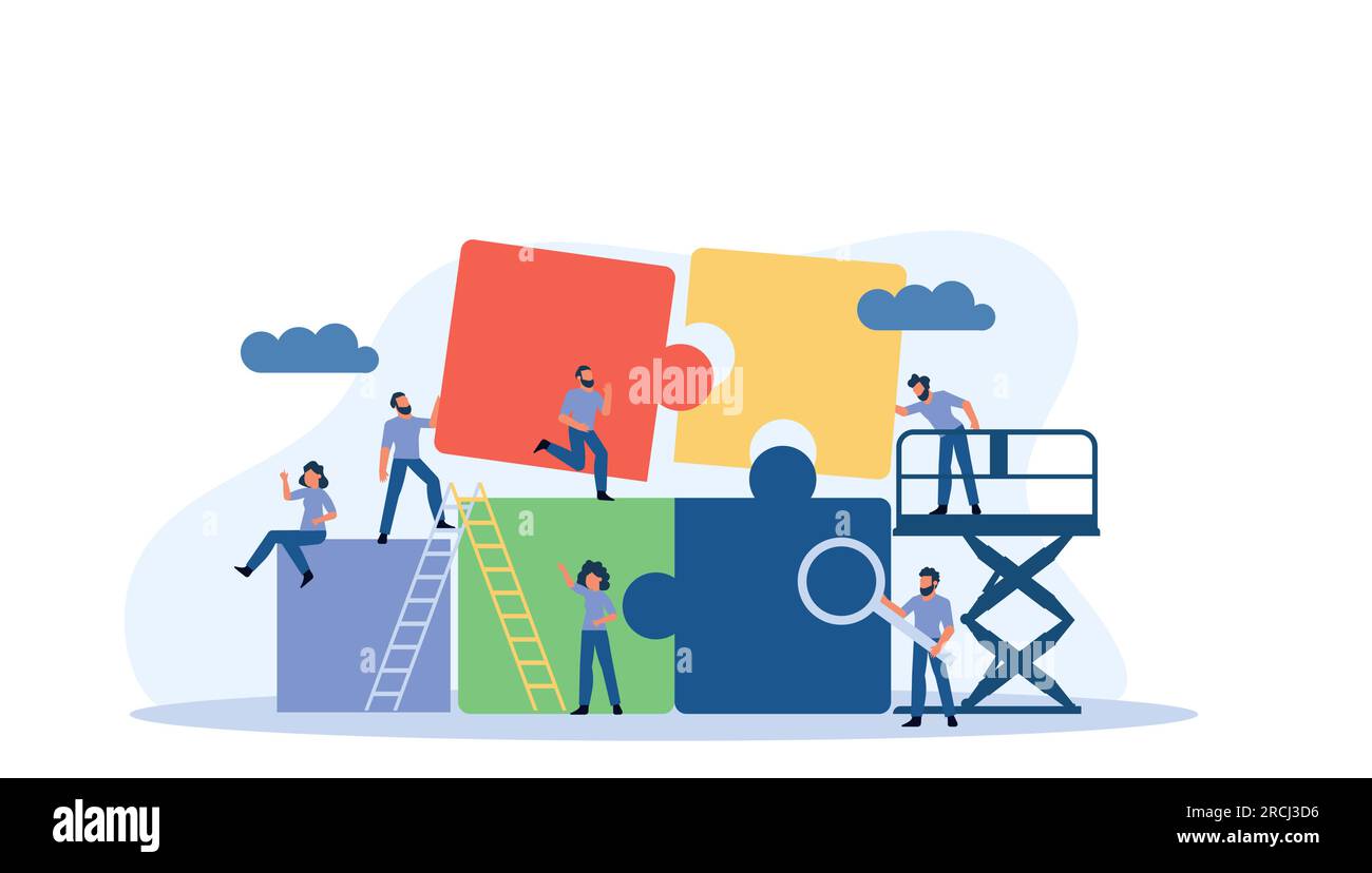 Puzzle teamwork man and woman business partnership communication ...