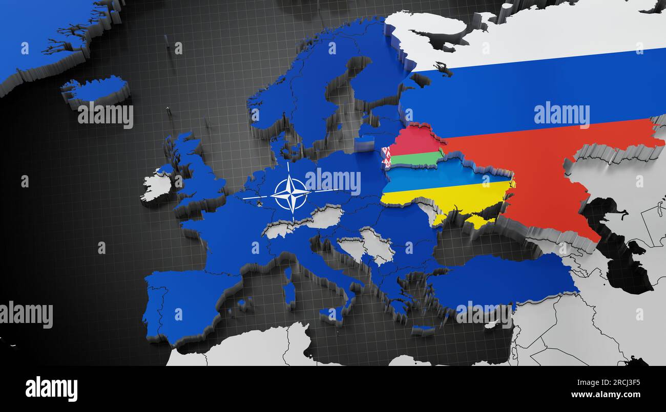 NATO member countries in Europe, Ukraine, Russia and Belarus - 3D ...