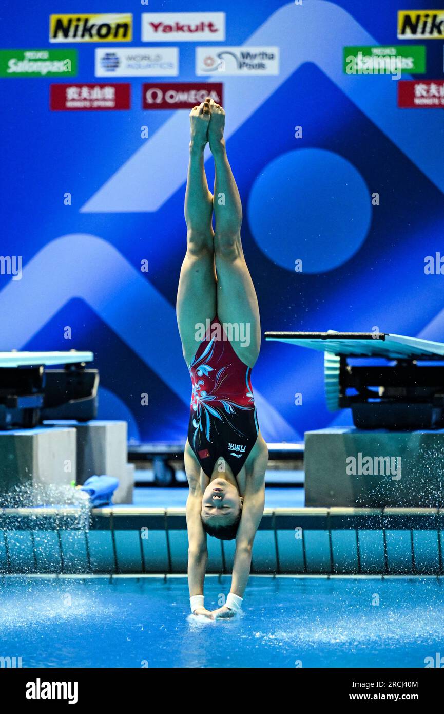 Fukuoka, Japan. 15th July, 2023. Lin Shan of China competes during the ...