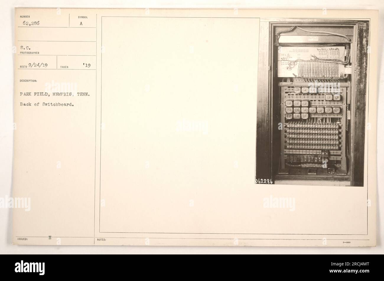 Photograph of the back of a switchboard at Park Field in Memphis ...