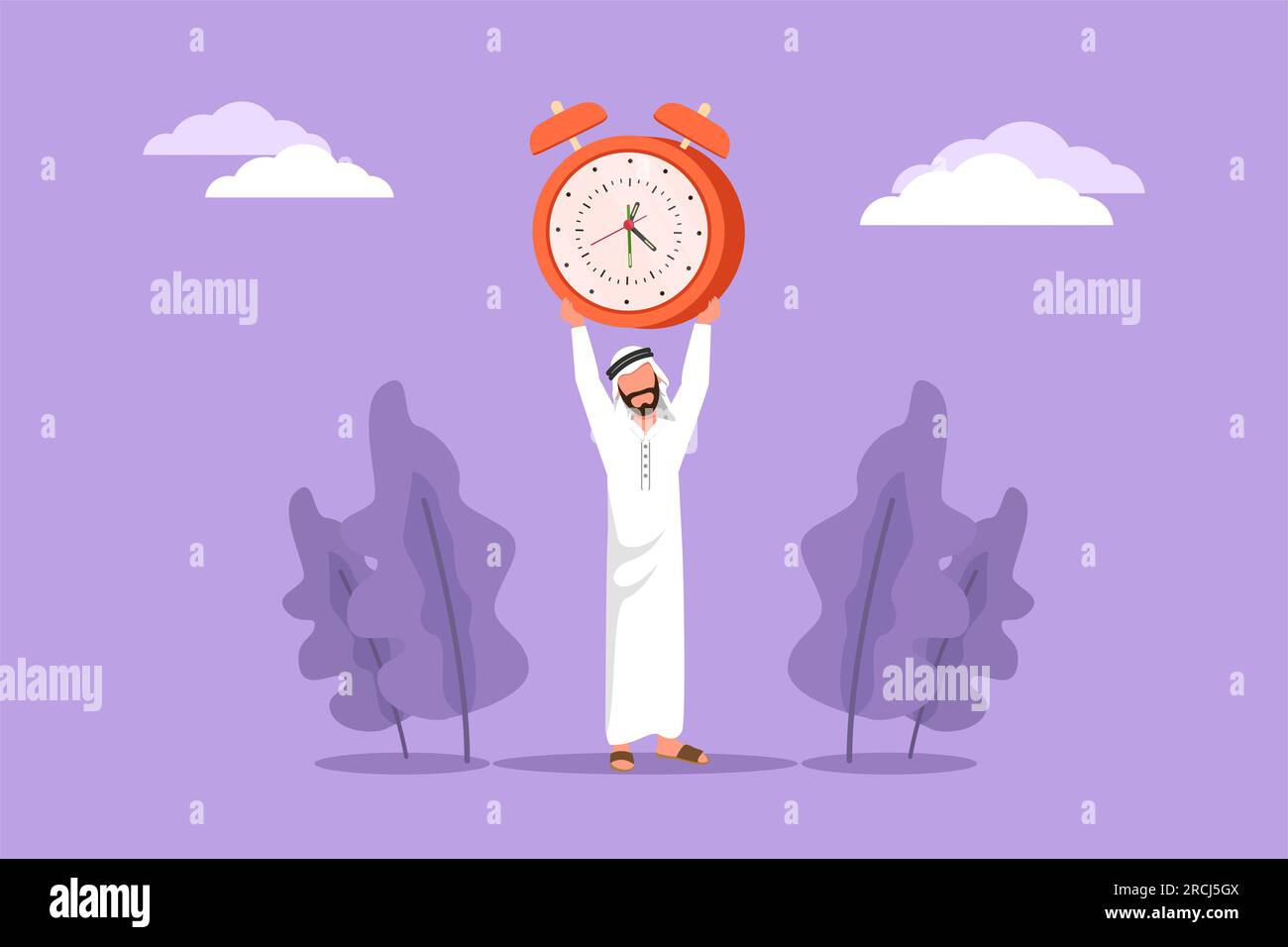 Flat cartoon style drawing strong Arabian businessman raising alarm ...