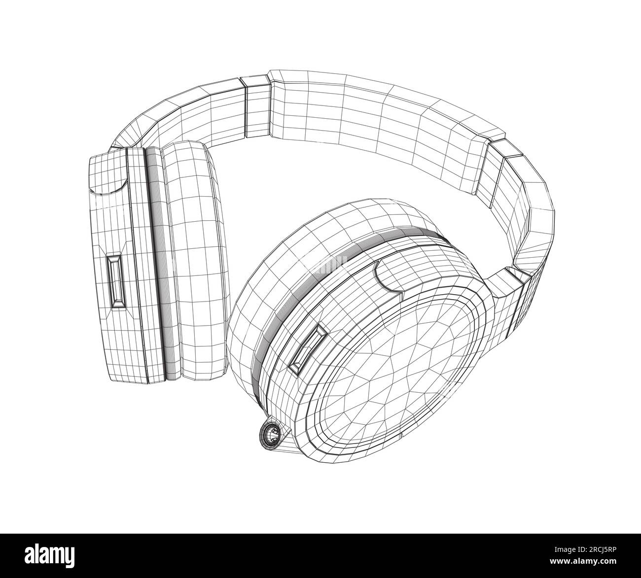 Vector illustration of a black and white wireframe headphones on a ...