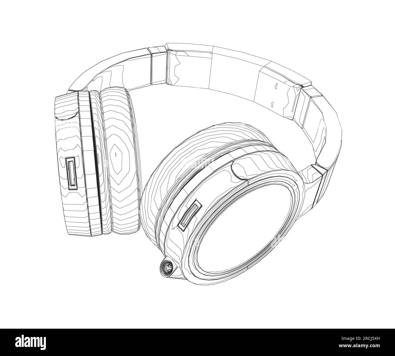 Vector Illustration Of A Black And White Contour Headphones On A White