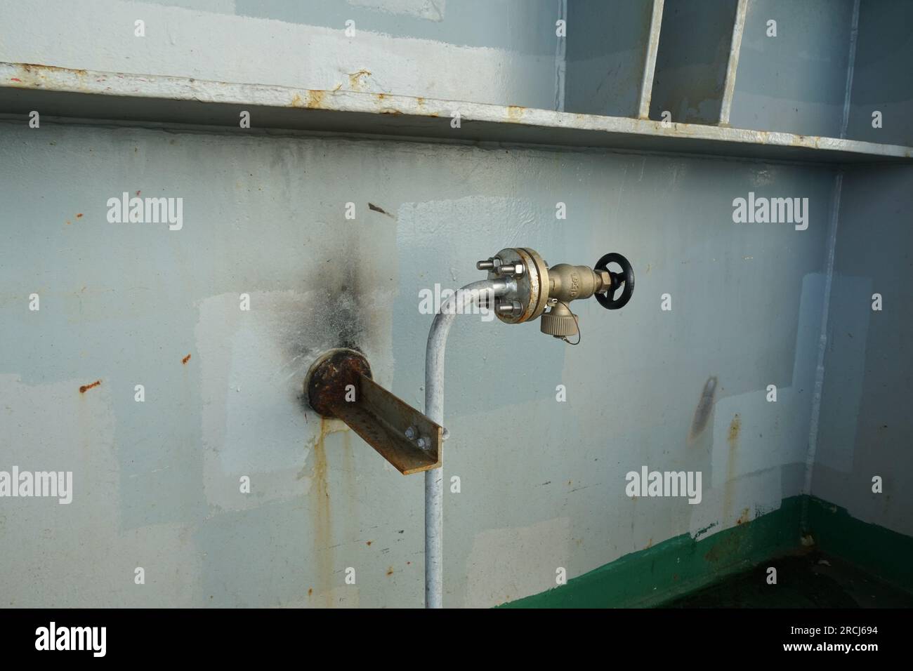 Valve for pressed air made from yellow brass situated on deck of ...