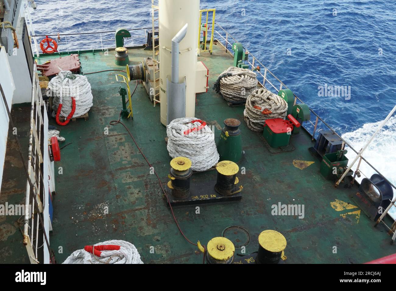 Aft mooring station situated on stern part of container ship behind ...