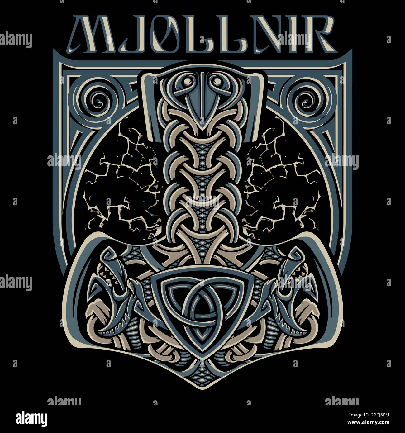 Ancient Scandinavian design. Thor's Hammer, Mjolnir, with wolf heads ...