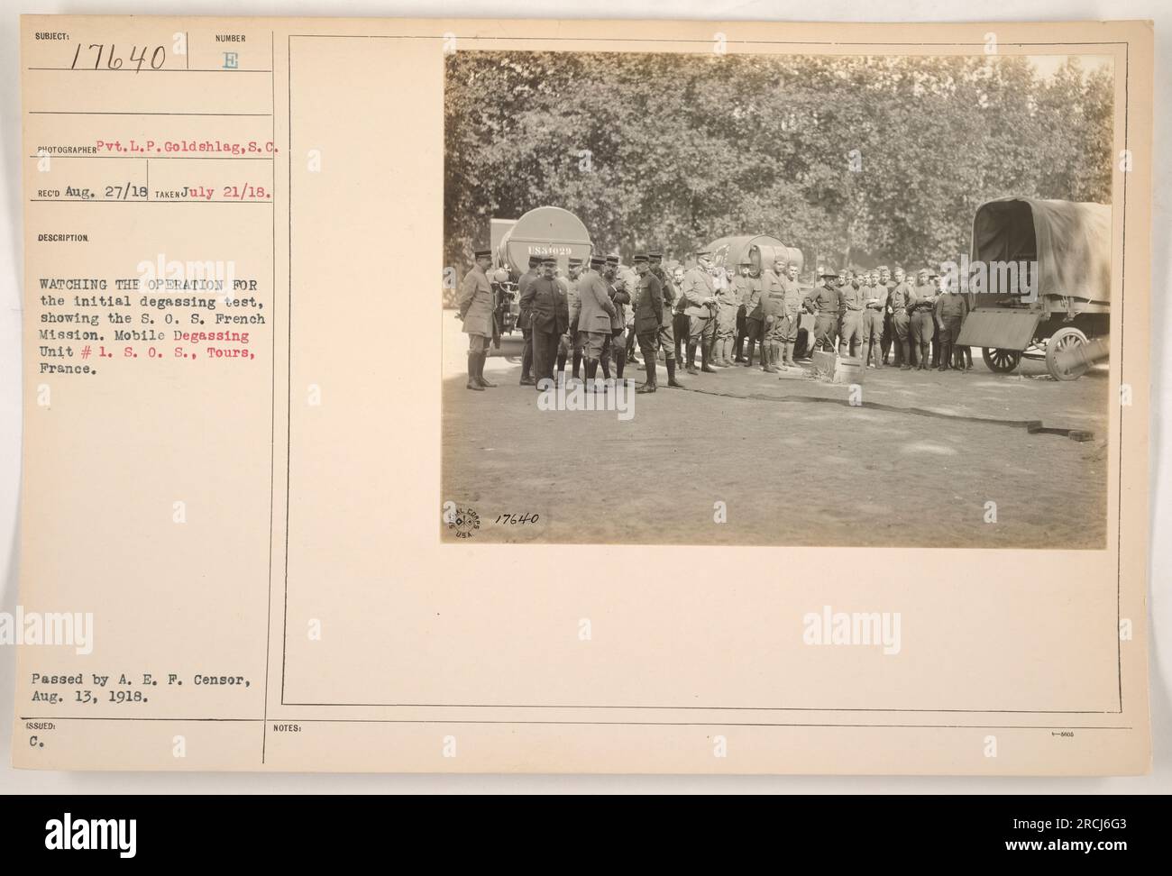 Soldiers observing the initial degassing test of the S.O.S. French ...