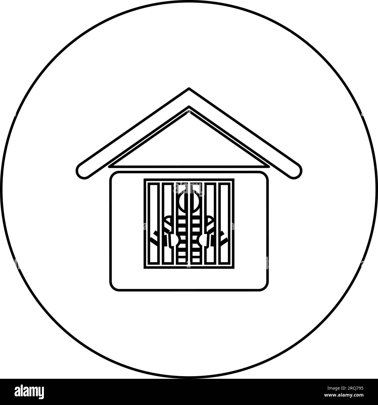 Prisoner In Prison Building Icon In Circle Round Black Color Vector